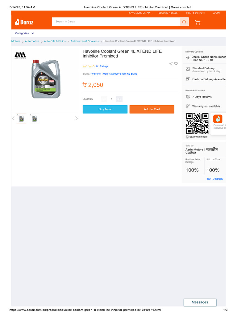Havoline Coolant Green 4L XTEND LIFE Inhibitor Premixed - Daraz - Com.bd | PDF