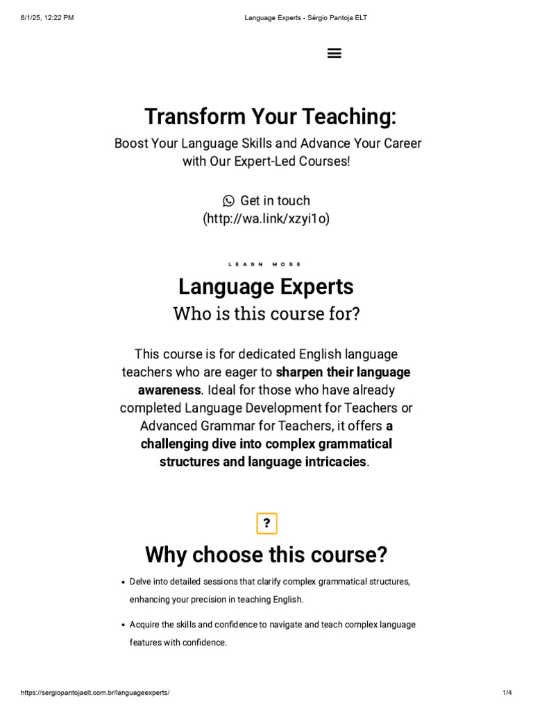Language Experts - Sérgio Pantoja ELT | PDF | Linguistics | Grammar