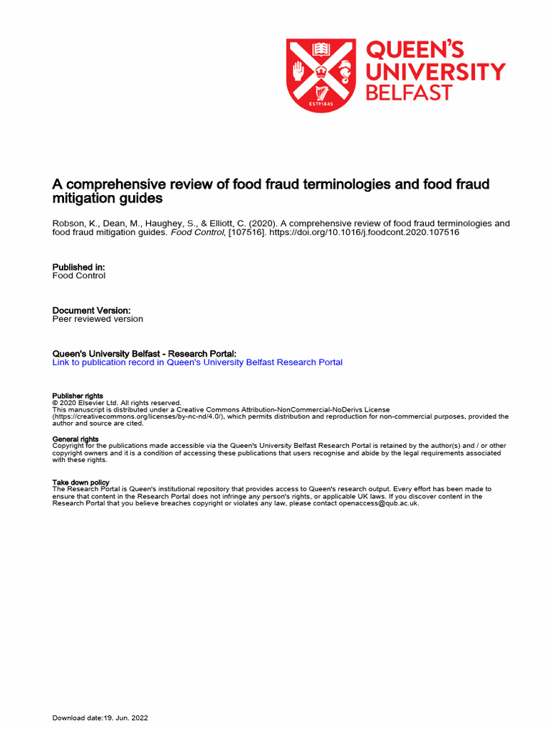 A Comprehensive Review of Food Fraud Ter | PDF | Fraud | Crimes