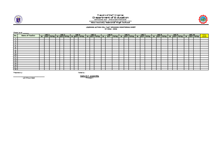 LAC Attendance Monitoring Sheet | PDF