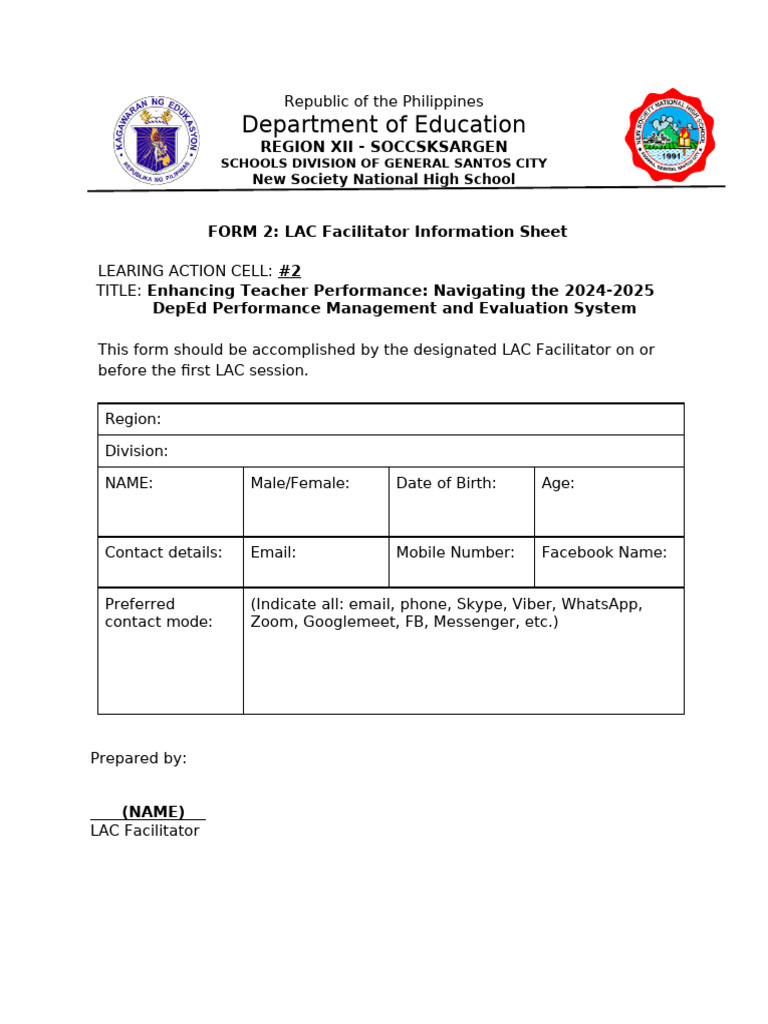 LAC FORM 2 Lac Facilitator Information Sheetdocx | PDF