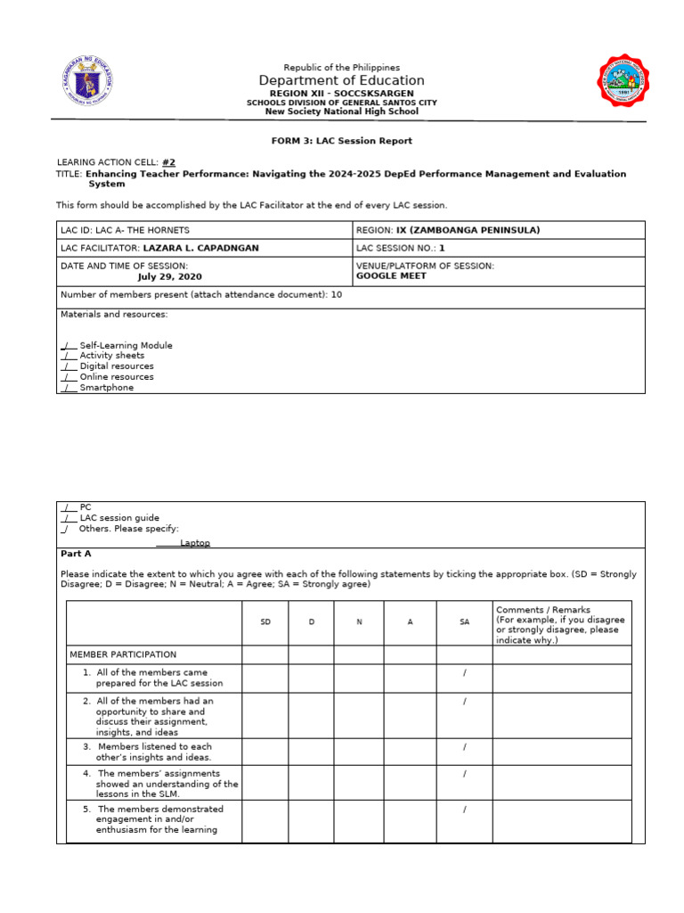 LAC FORM 3 - Lac-Session-Report | PDF | Cognition | Human Communication