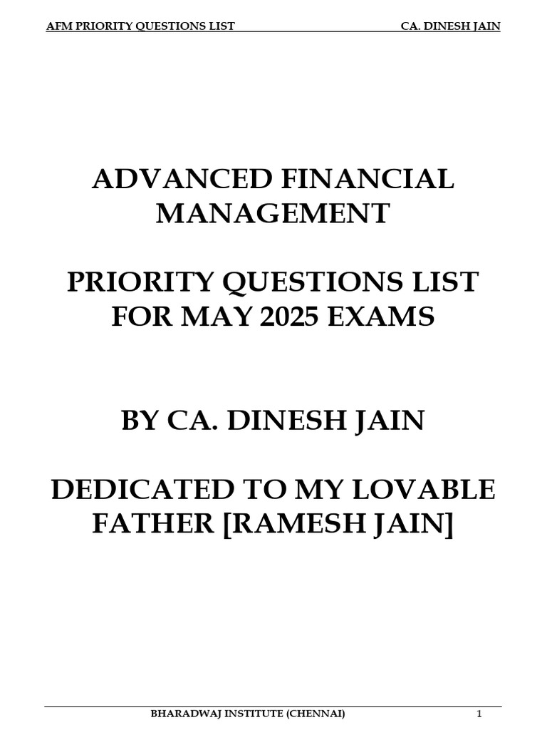 Priority Questions List for May 2025 Exams | PDF | Net Present Value ...