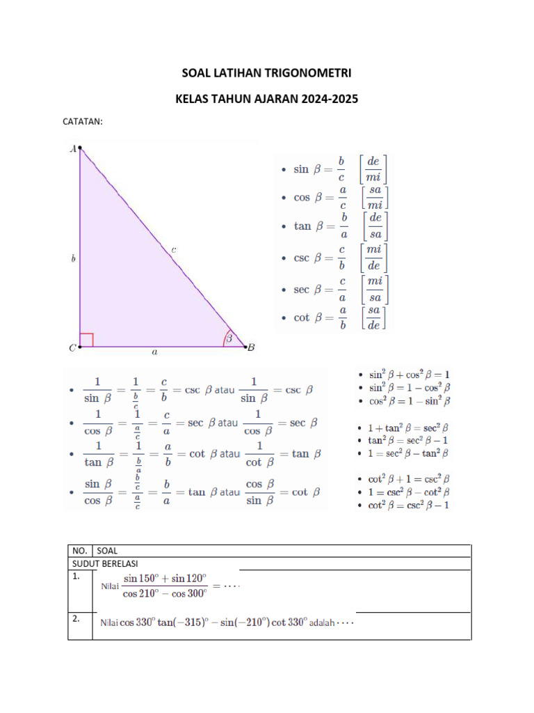 Soal Latihan Trigonometri_Soal | PDF
