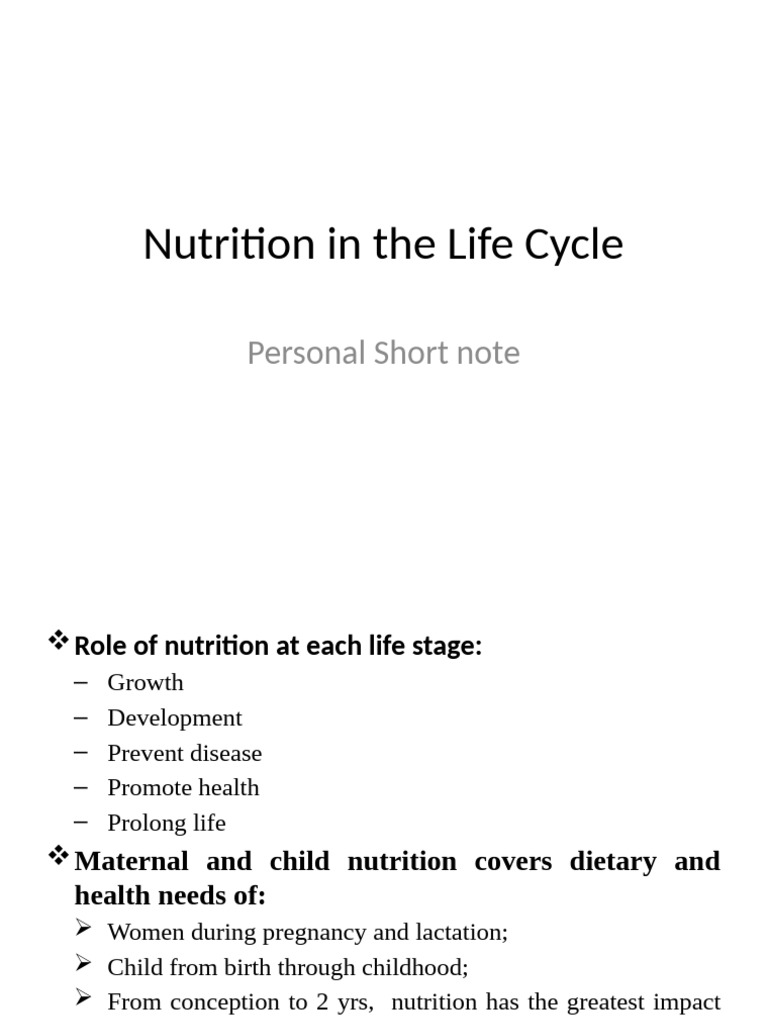 Nutrition in The Lifecycle Personal Shortnote | PDF | Breastfeeding ...