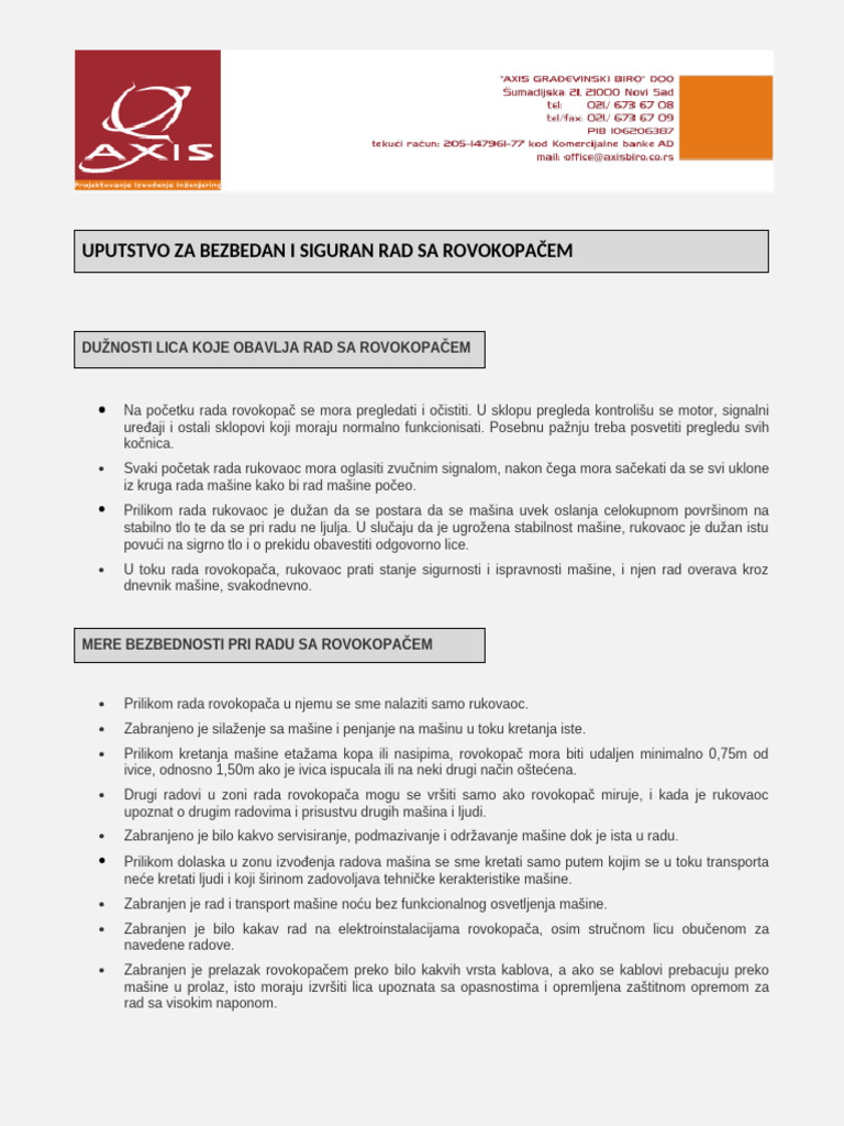 Uputstvo Za Bezbedan Rad Sa Rovokopačem | PDF
