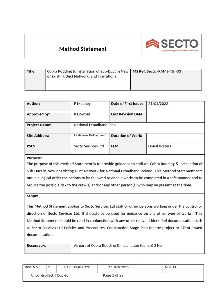 Secto-RAMS-NBI-03-Rev 1 Cobra Rodding Installation of Sub-Duct in New or Existing Duct Network ...