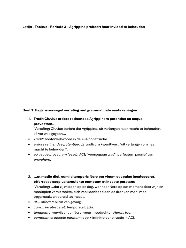 Latijn - Tacitus - Periode 3 – Agrippina probeert haar invlo | PDF
