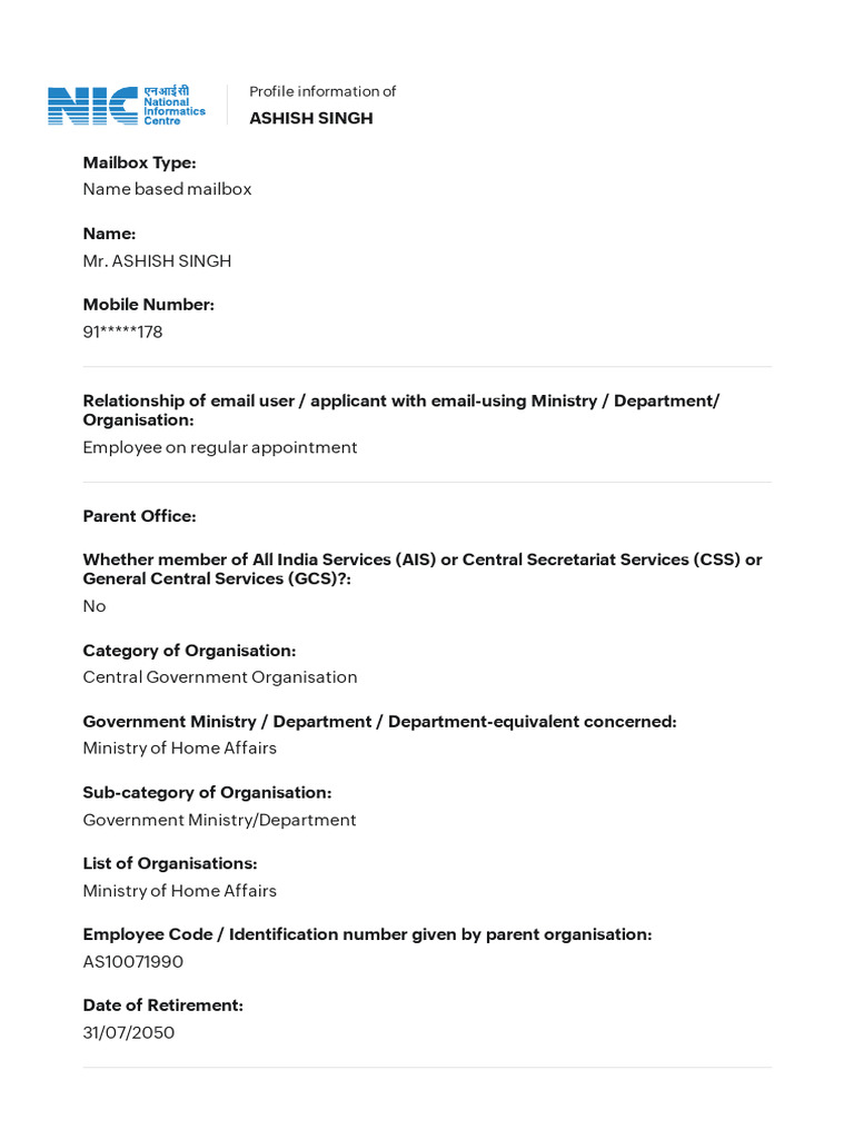 NIC Work Profile Information | PDF