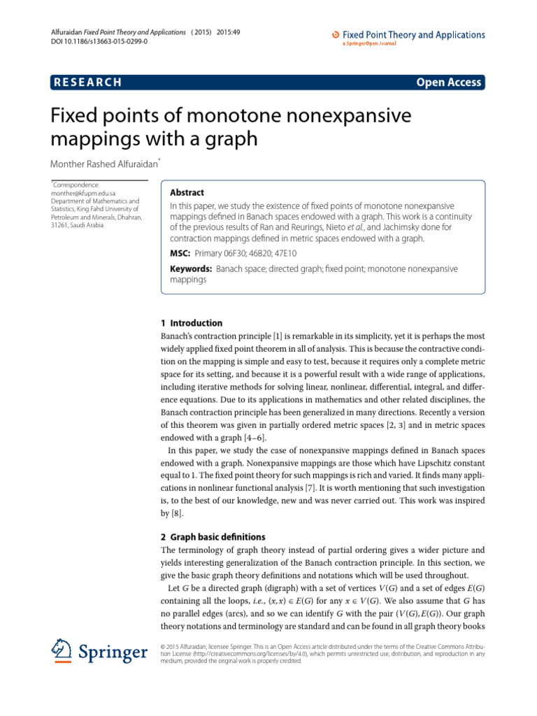 Fixed Points of Monotone Nonexpansive Mappings With A Graph | PDF ...