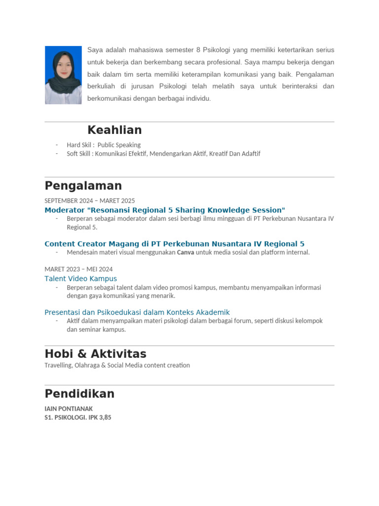 FREE TEMPLATE CV Lulusan S1 by Vina Muliana | PDF