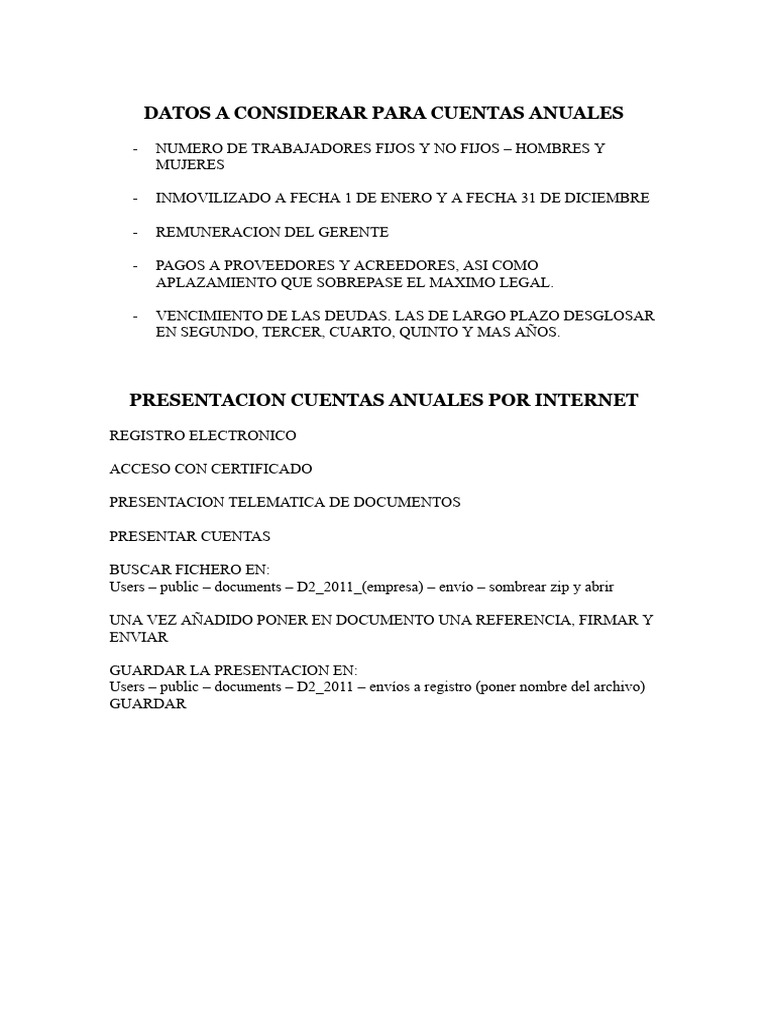 Datos A Considerar para Proceso Cuentas Anuales - Doc - Documentos de ...