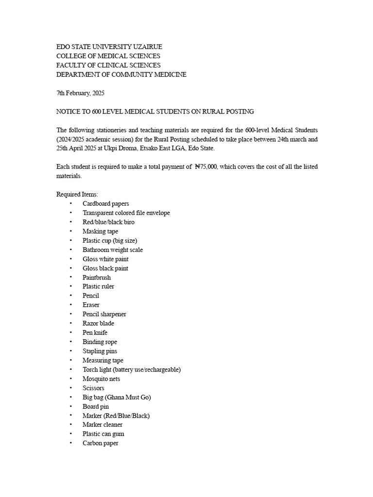 Rural Posting Requirements for Medical Students | PDF