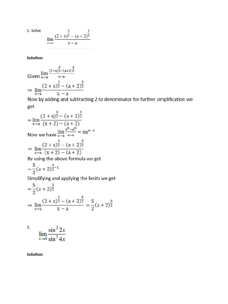 Calculus Solutions: Limits & Derivatives | PDF