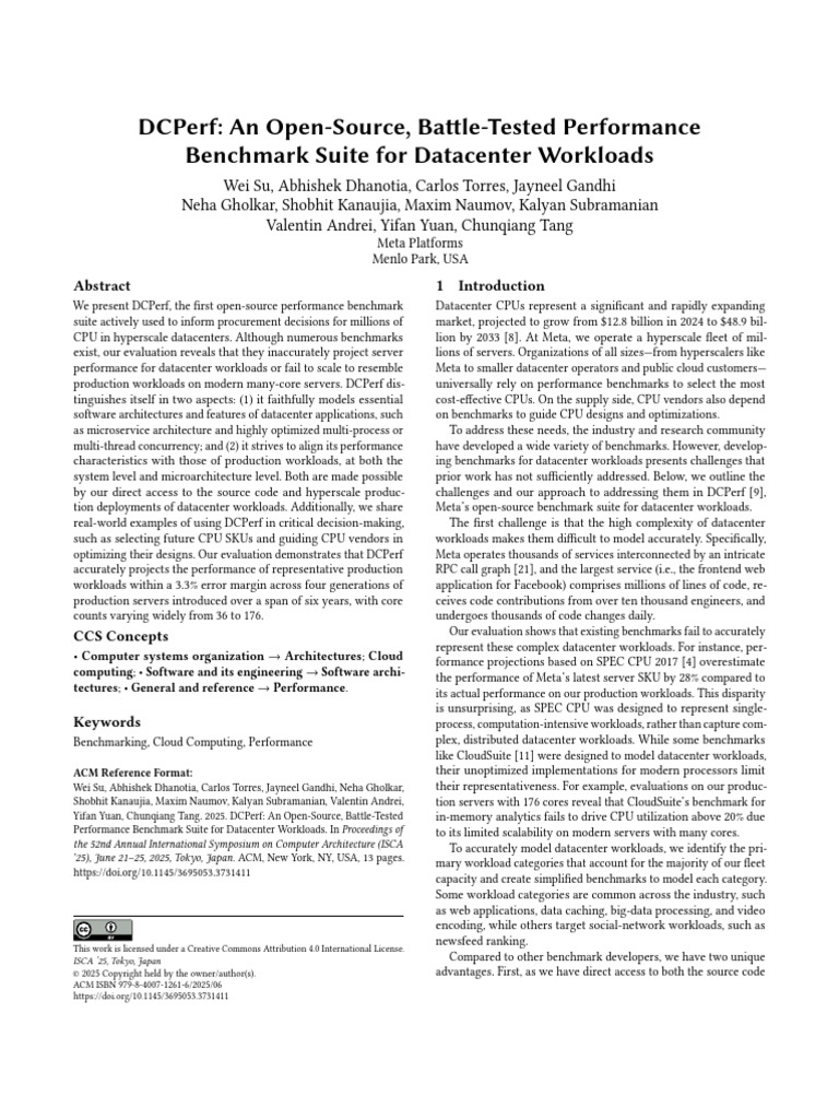 DCPerf ISCA25 | PDF | Central Processing Unit | Benchmark (Computing)