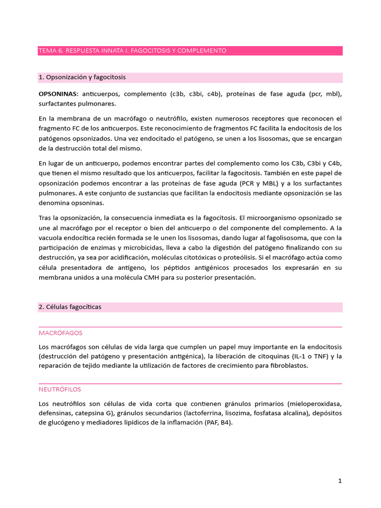 Tema 6 | PDF | Sistema complementario | Anatomía