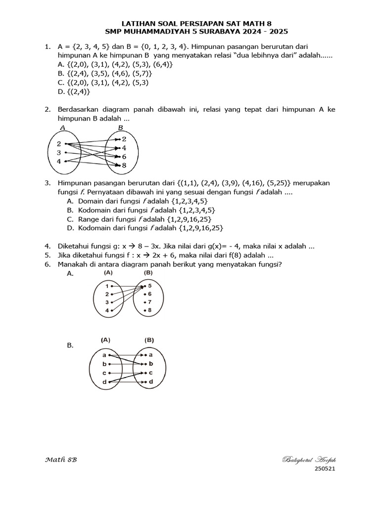2025 Latihan Soal Persiapan SAT Math 8B | PDF