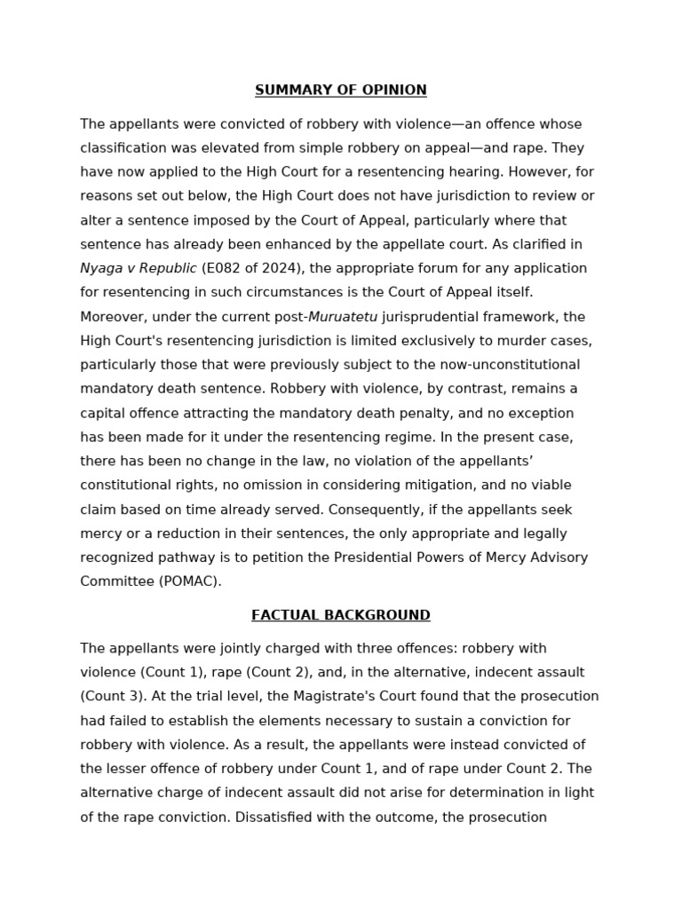 Legal Opinion On Resentencing in Robbery With Violence Charge1 | PDF ...