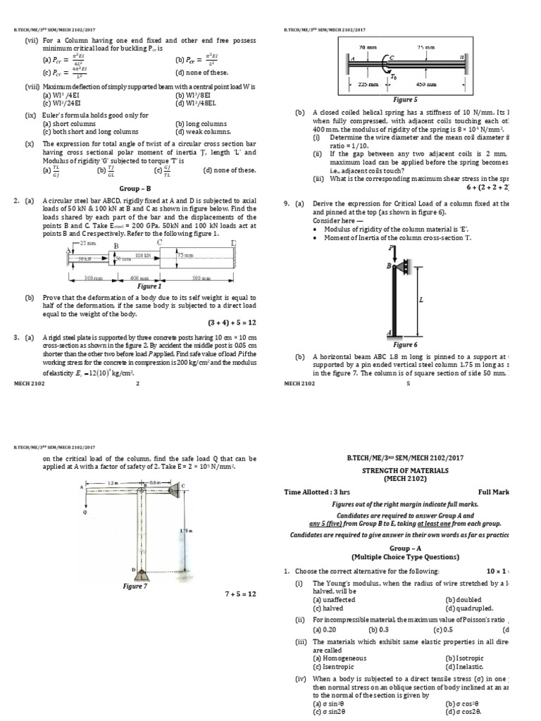 Strength of Materials Exam Questions | PDF | Beam (Structure) | Bending