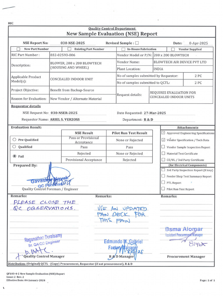 030-NSE-2025 New Sample Evaluation Report of Blowtorch DD Drive Blower ...