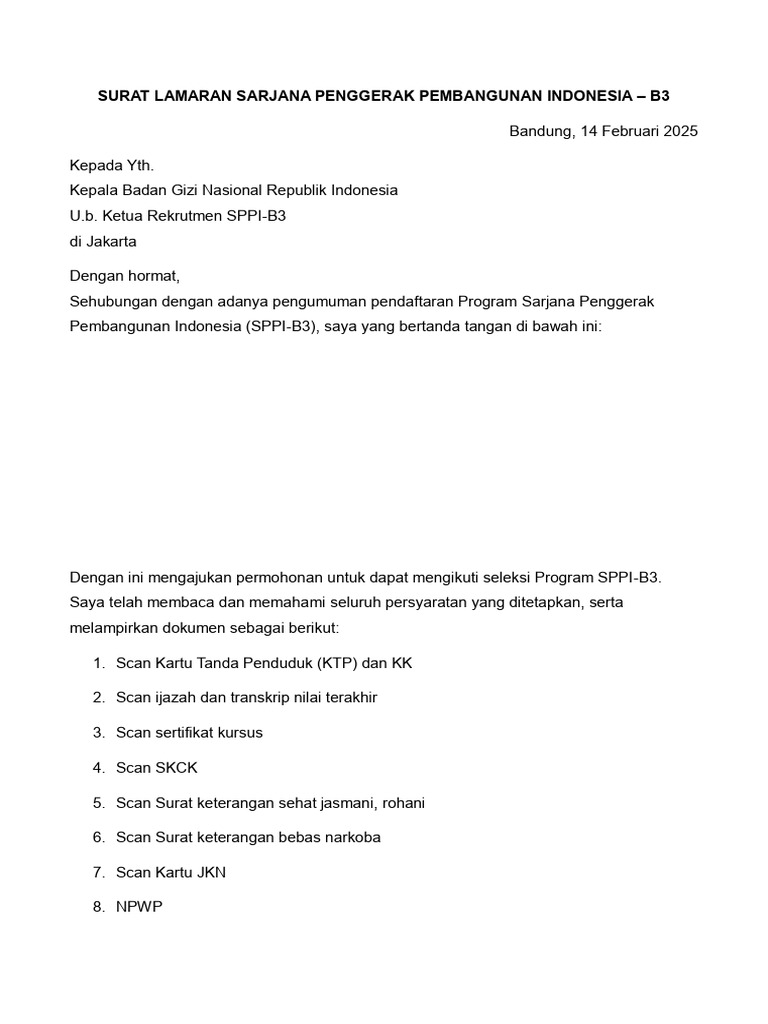 Surat Lamaran SPPI | PDF