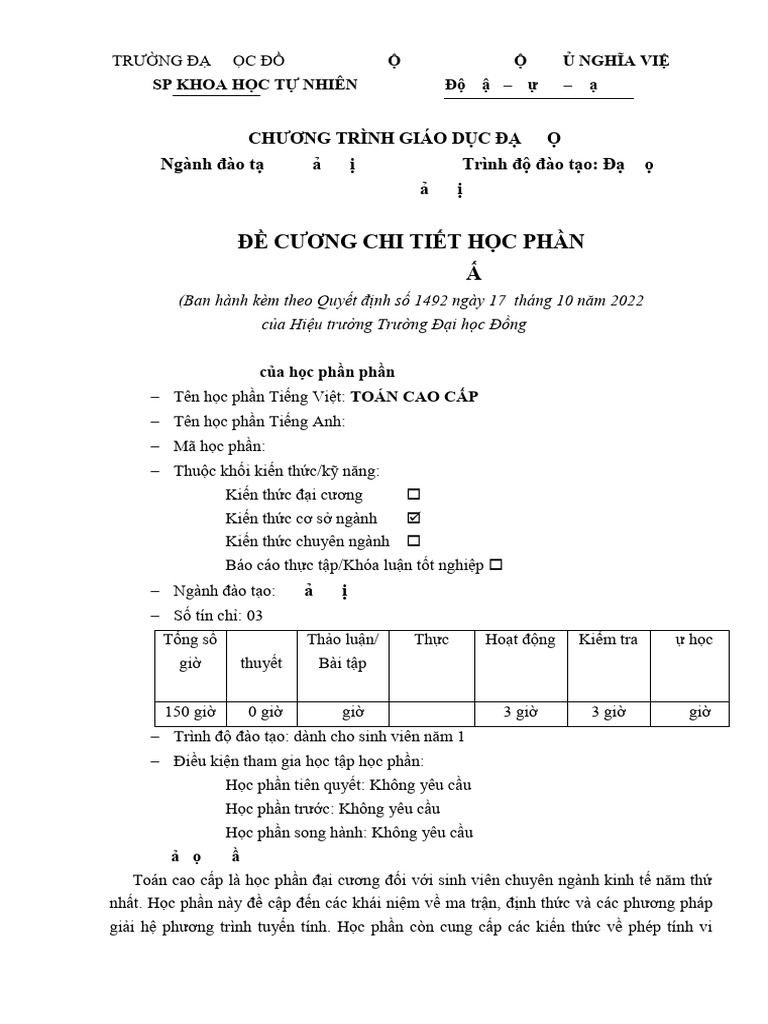 15. de Cuong Cthp Toan Cao Cap- Qtkd | PDF