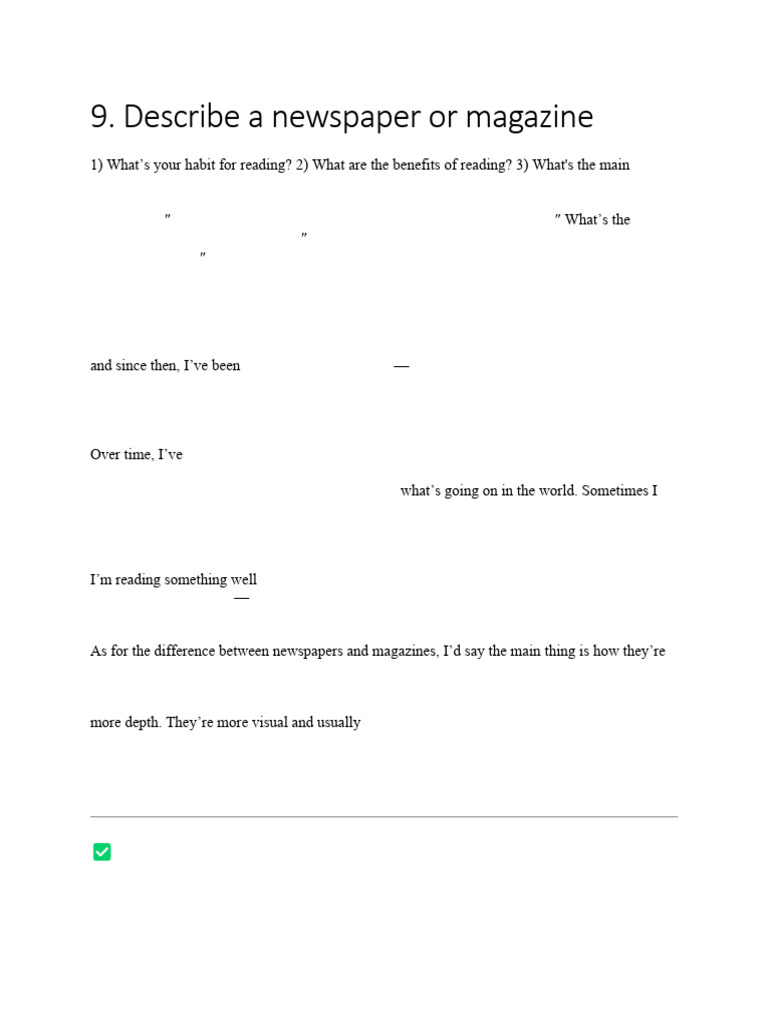 9 Describe A Newspaper or Magazine With Activities | PDF | Newspapers