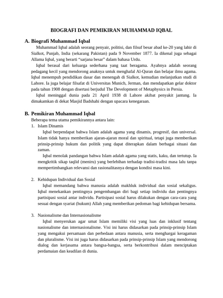 Biografi Dan Pemikiran Muhammad Iqbal | PDF