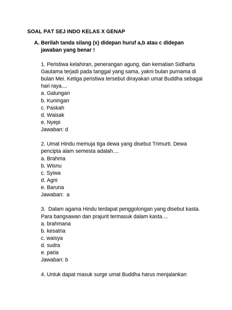 Soal Pat Sej Indo Kelas X Genap | PDF