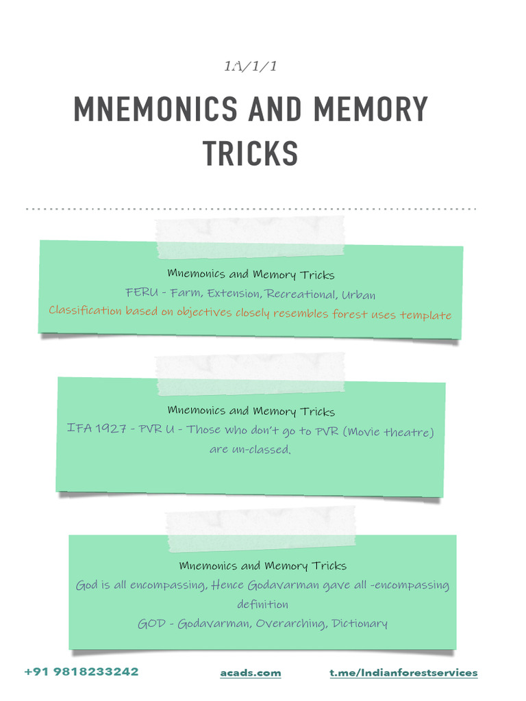 1A1 Mnemonics and Memory Tricks | PDF