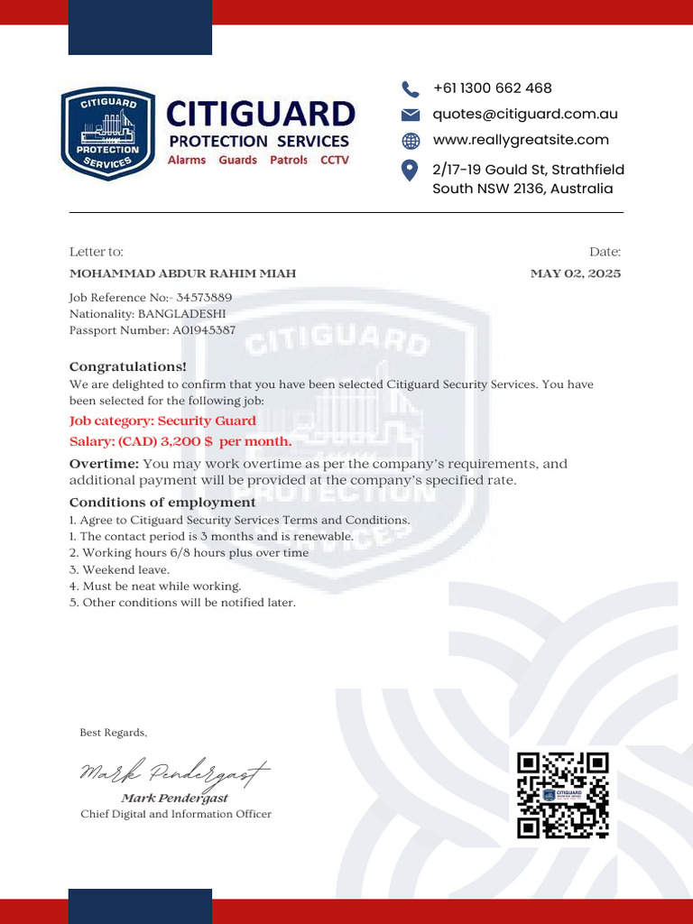 A01945387 Mohammad Abdur Rahim Miah Job Offer Letter | PDF