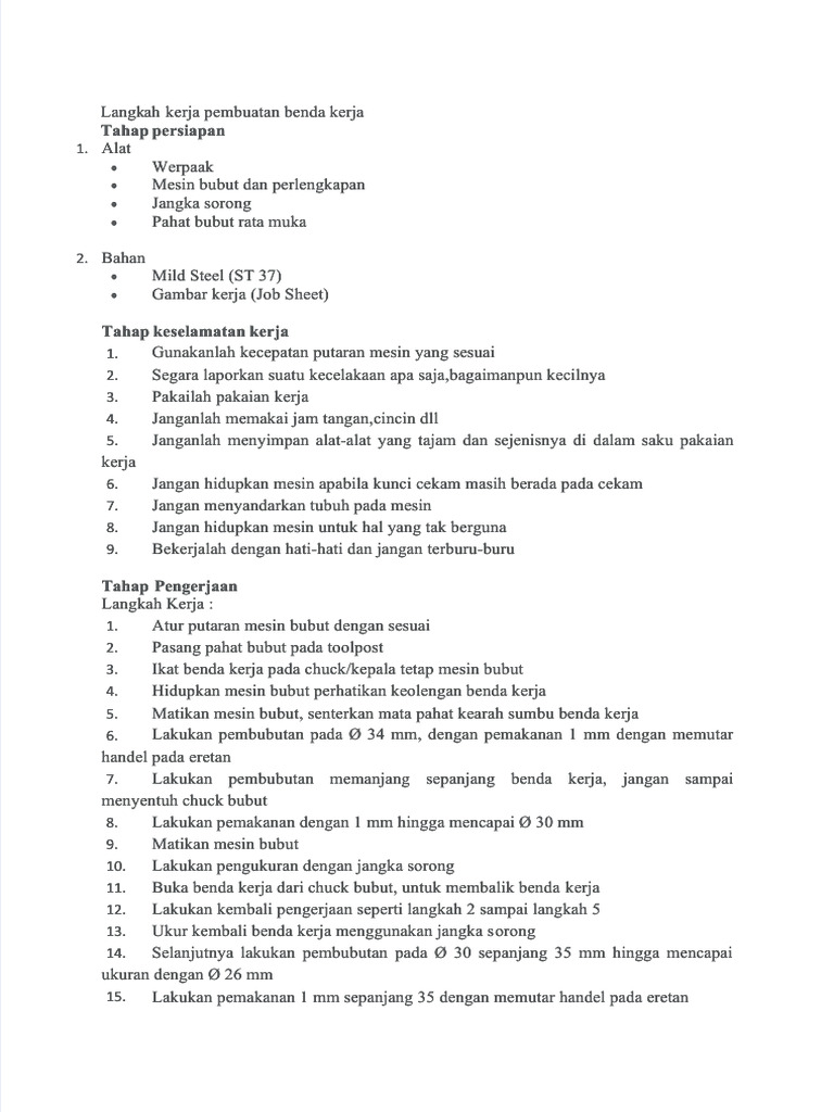 PDF Langkah Kerja Pembuatan Benda Kerja Compress | PDF