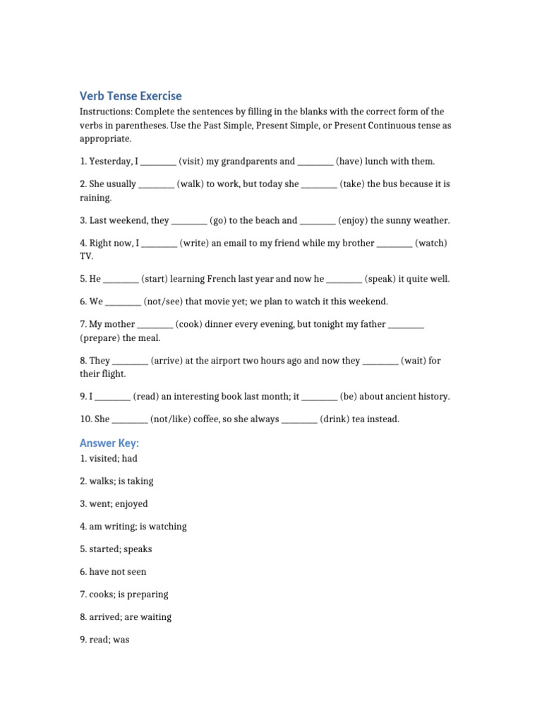 Verb Tense Exercise | PDF