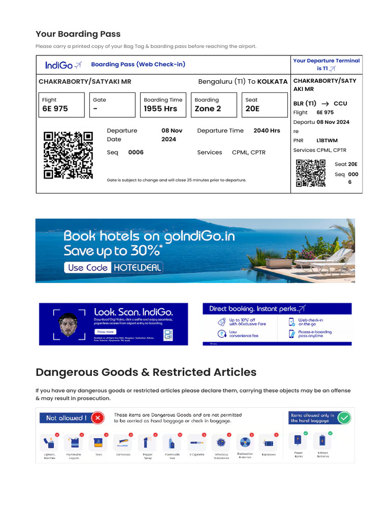 Boarding Pass Blr to Ccu (1) | PDF | Aviation