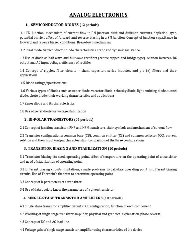 Alka Pandey Electronics Syllabus | PDF | Amplifier | Transistor