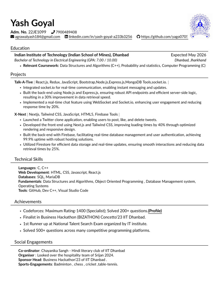 Yash Goyal Microsoft Resume | PDF | Databases | Java Script