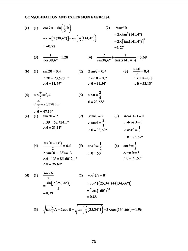 Memo To Consolidation Exercise For Trigonometry | PDF