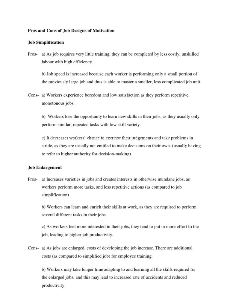 Job Design: Pros and Cons Explained | PDF | Motivation | Motivational
