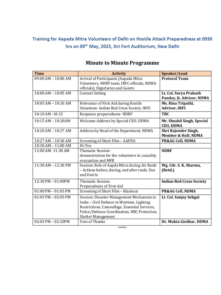 Aapada Mitra Training Agenda 2025 | PDF | National Security | Emergency ...