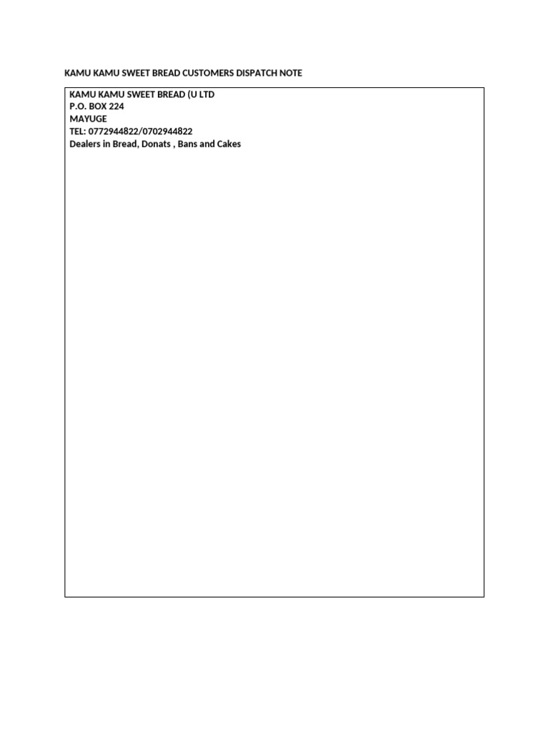Kamu Kamu Sweet Bread Customers Dispatch Note | PDF