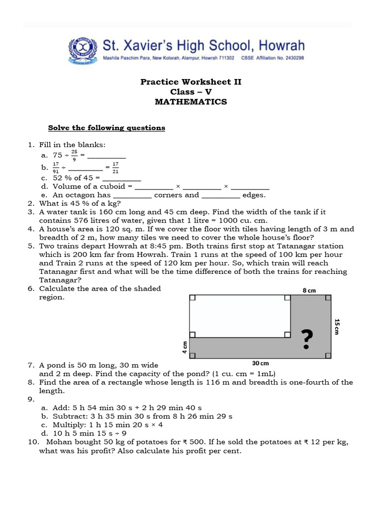 BKeQYzJzHPClass-V Worksheet II AE-1 | PDF