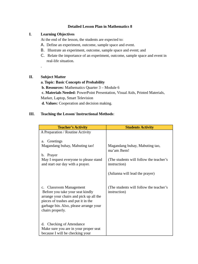 Probability Concepts Lesson Plan | PDF | Probability | Probability Theory