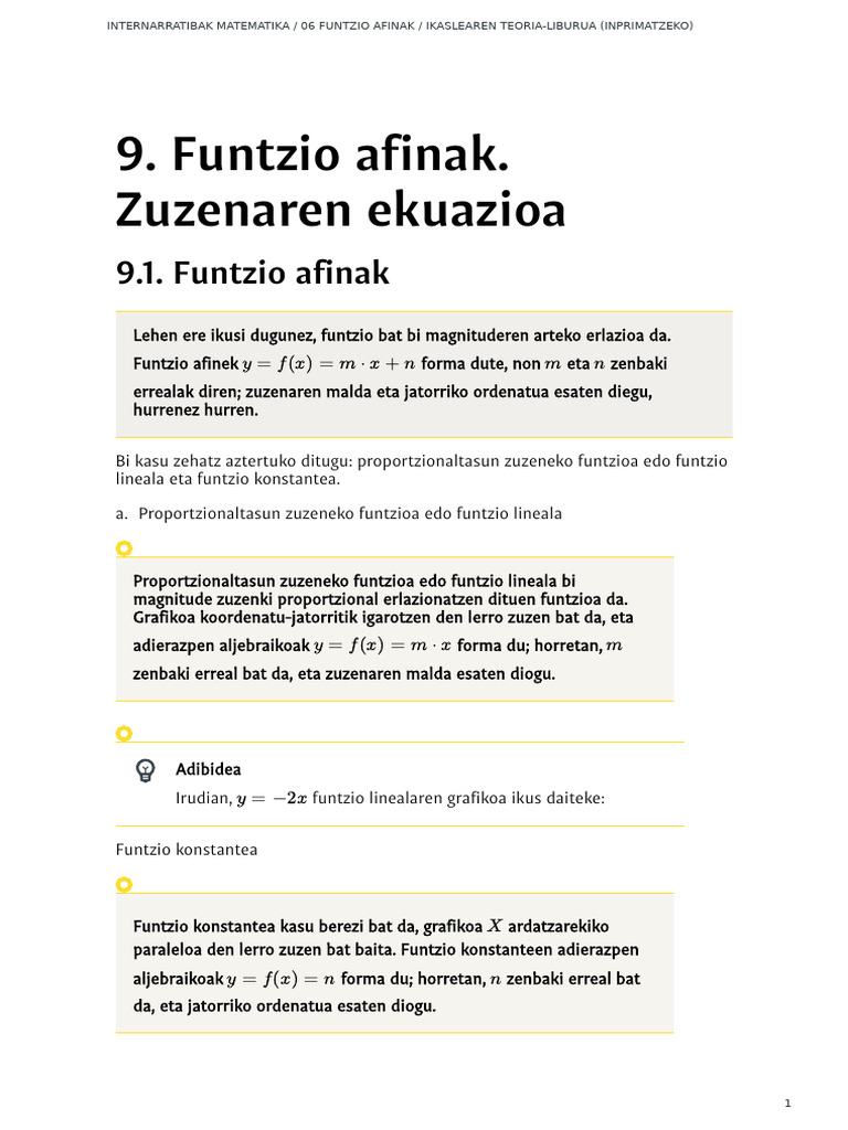 06 Funtzio Afinak - Ikaslearen Teoria-Liburua (Inprimatzeko) | PDF