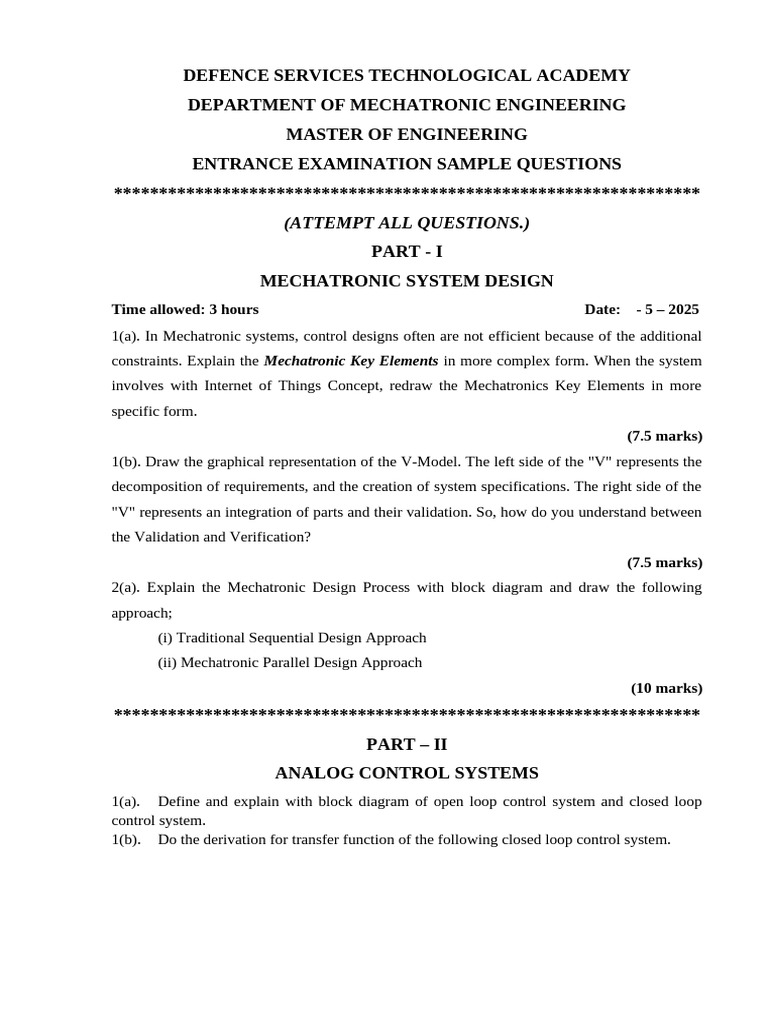 Sample B Questions | PDF | Control Theory | Feedback