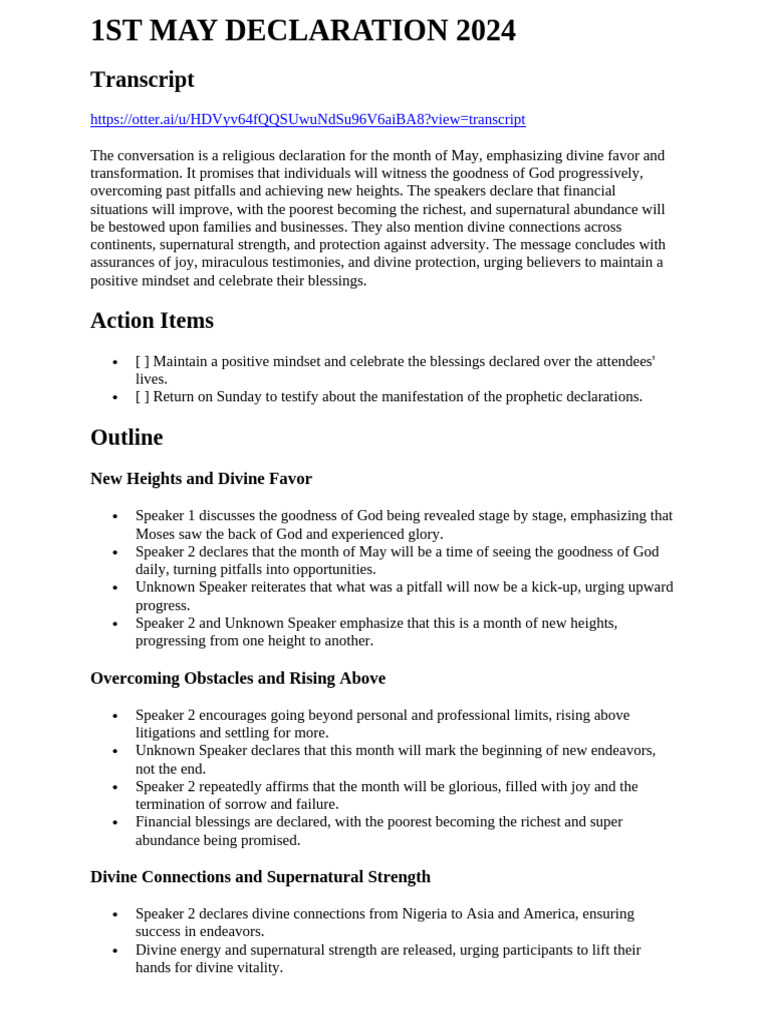 May 2024 Divine Favor Declaration | PDF | Divinity | Religious Belief ...