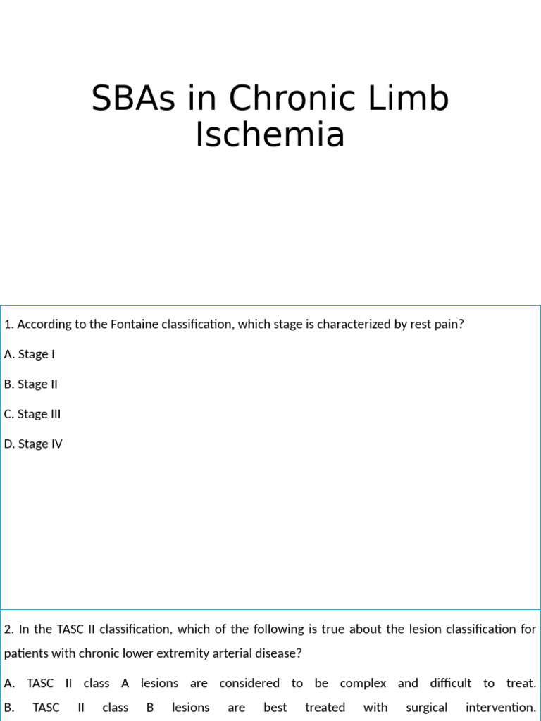 SBAs in Chronic Limb Ischemia | PDF | Coronary Artery Bypass Surgery ...