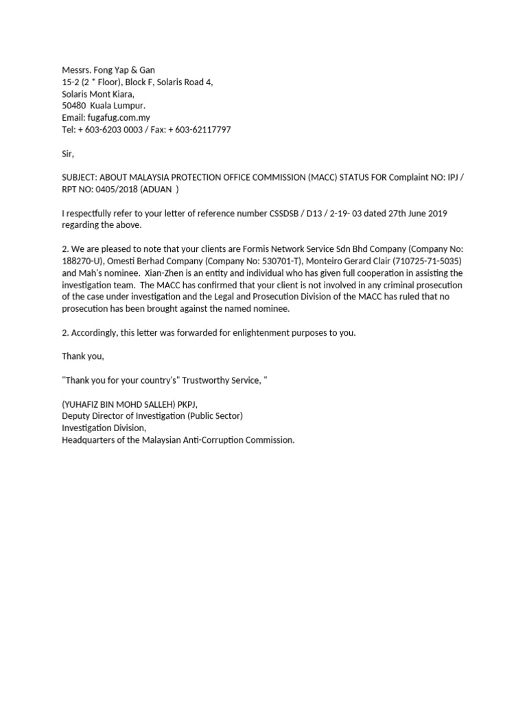 MACC Letter Translate | PDF