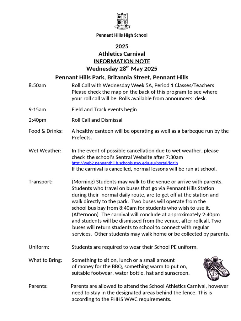 PHHS 2025 Athletics Carnival Details | PDF