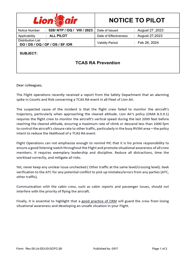 NTP 026 Tcas Ra Prevention | PDF