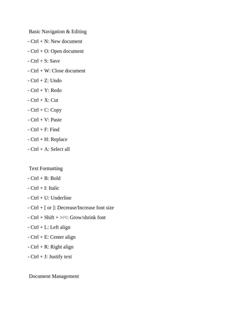 Ssential Ms Word Shortcut Keys Pdf